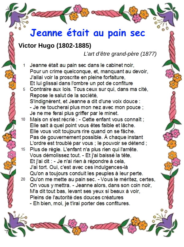 Maurice nous souffle une poésie : Jeanne était au pain sec (Victor Hugo ...