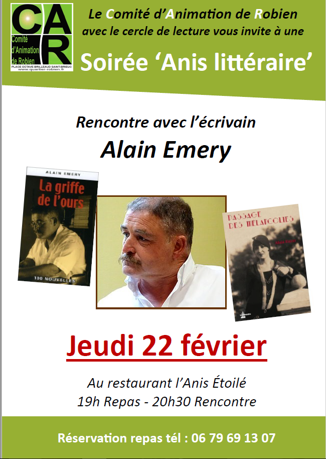Alain Emery invité de l'anis littéraire du 22 février